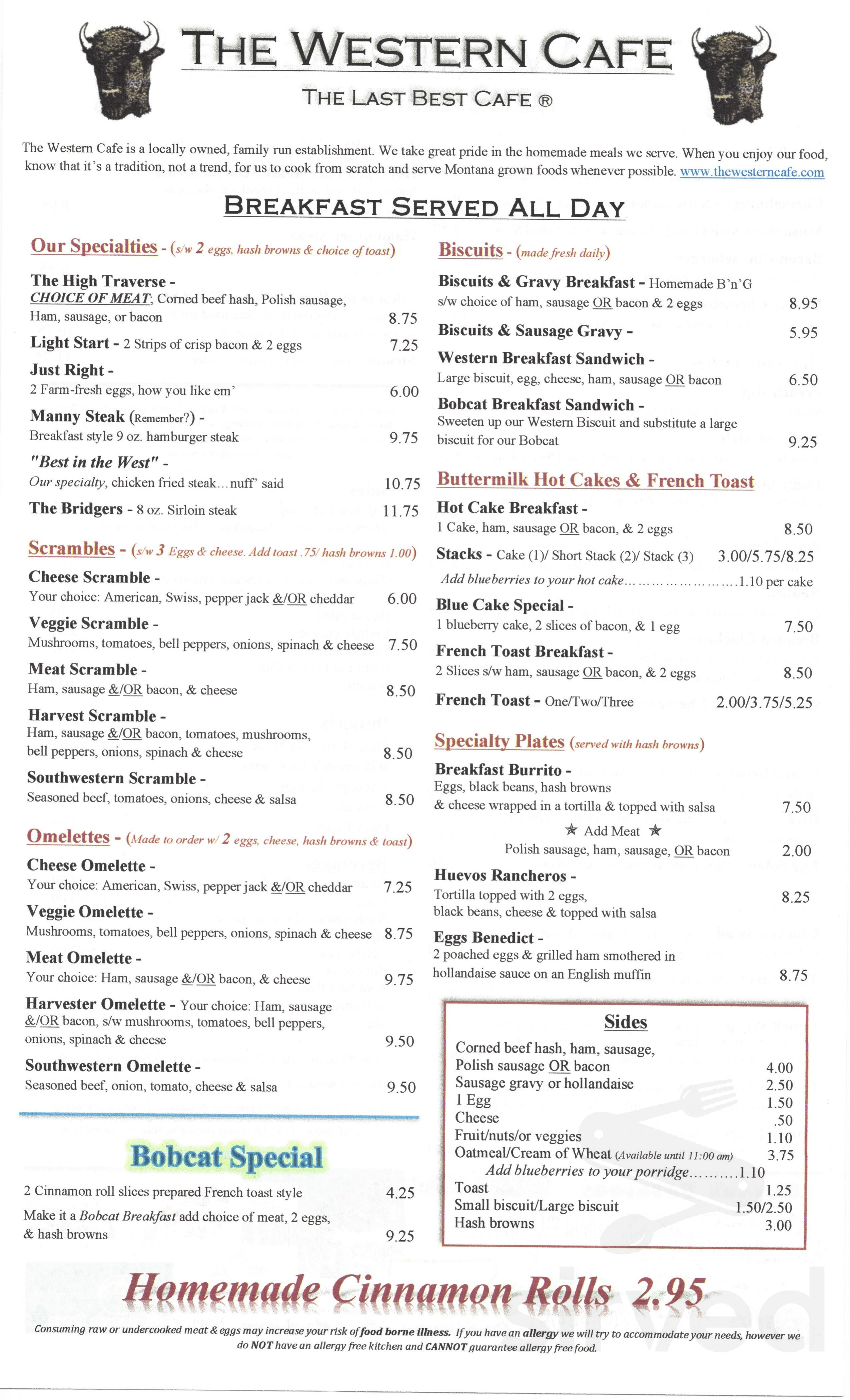 Western Caf Menus In Bozeman Montana United States Western Caf Menus In Bozeman Montana United States