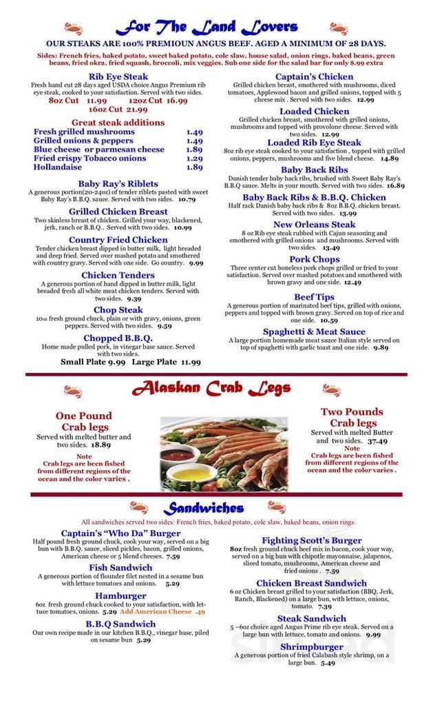 Menu - Laurinburg NC's Captain Larry's Seafood & Steaks | Sirved