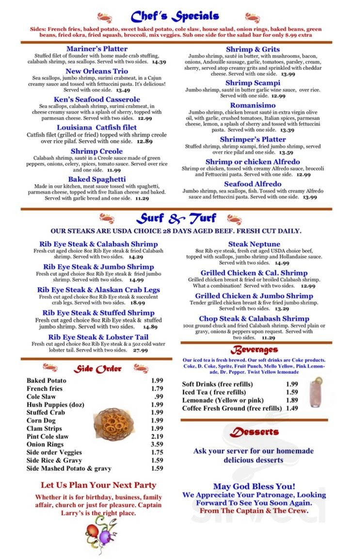 Menu for Captain Larry's Seafood & Steaks in Laurinburg, North Carolina ...