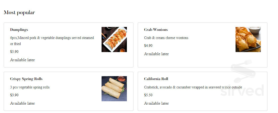 Sushi Shack menu in Greer, South Carolina, USA