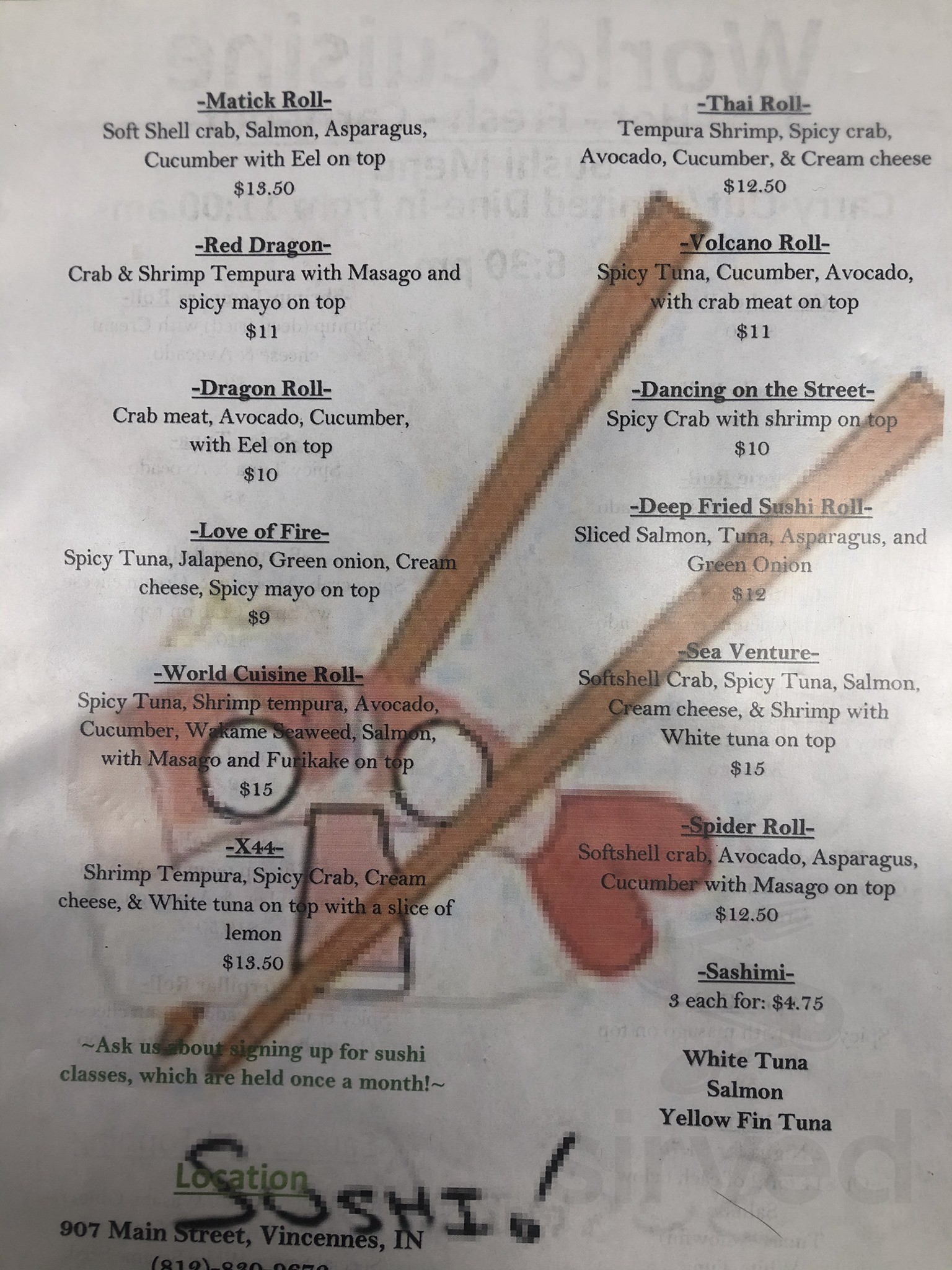 Asian Market/World Cuisine menu in Vincennes, Indiana, USA