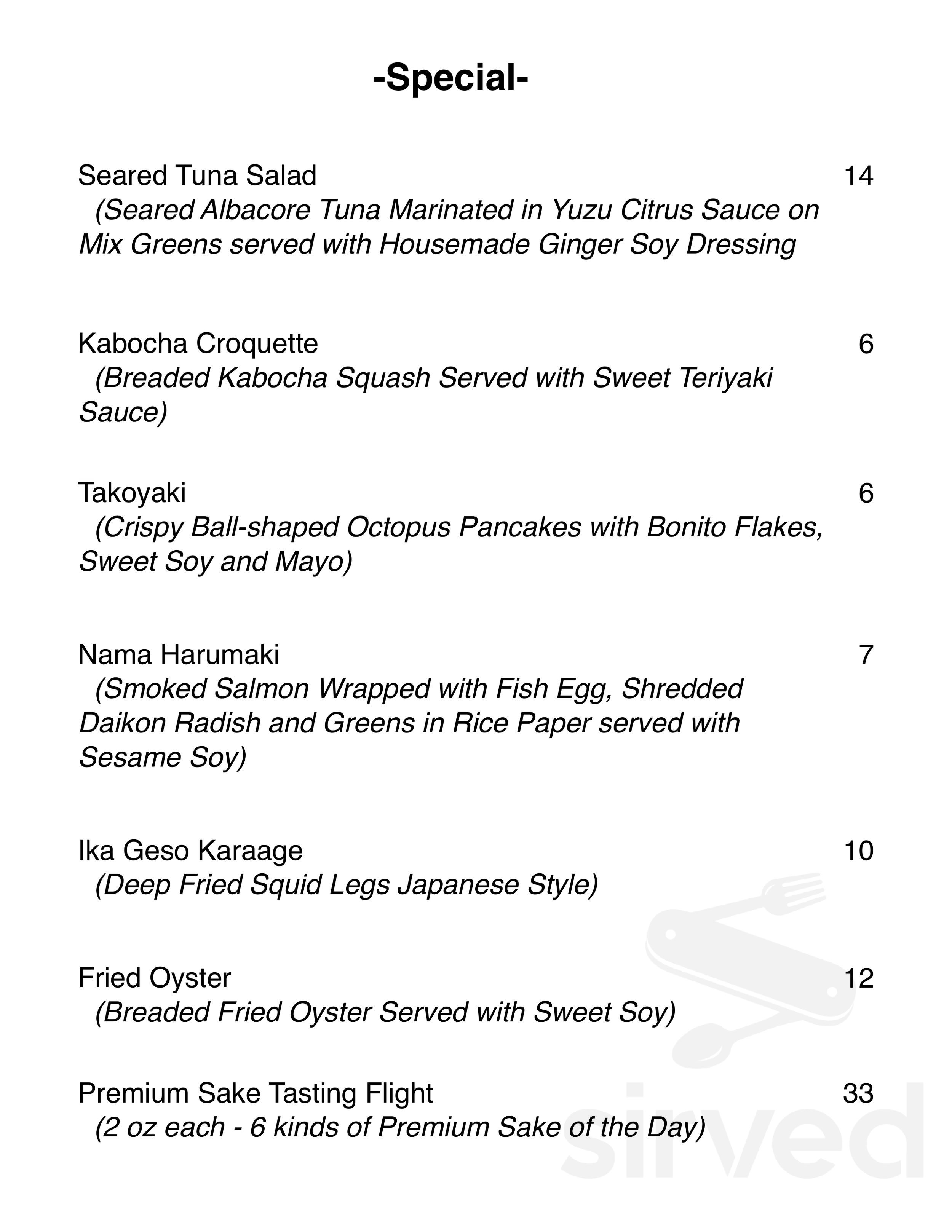 Sushi Bar Nagomi menus in Gibsons, British Columbia, Canada