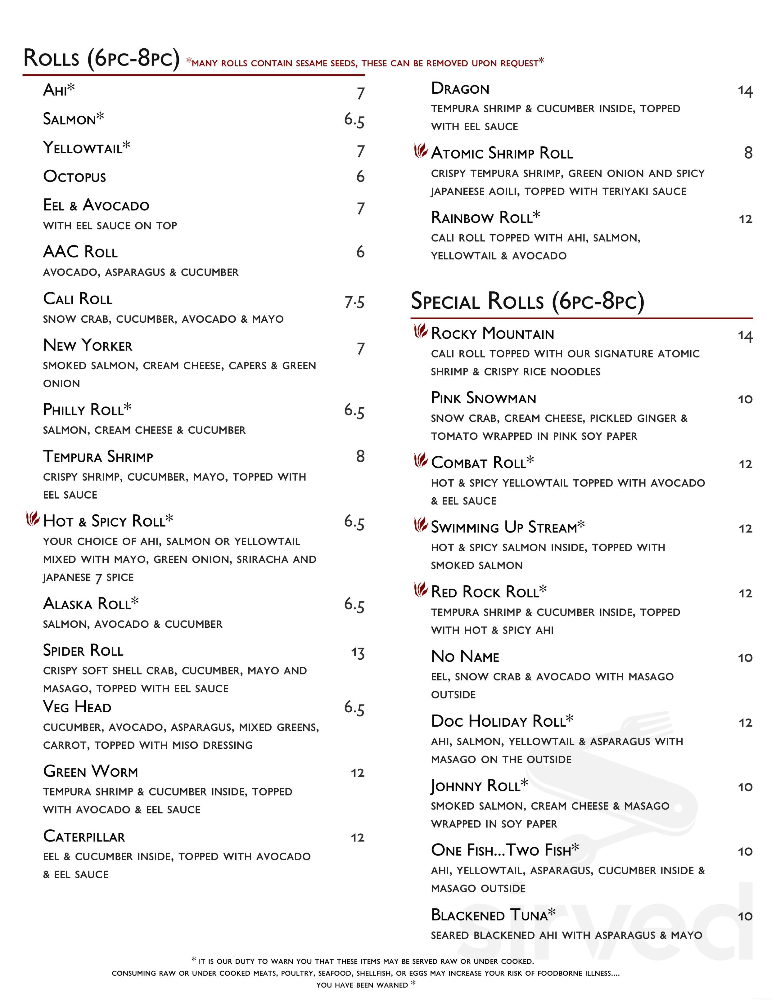 Zheng Asian Bistro menu in Glenwood Springs, Colorado, USA