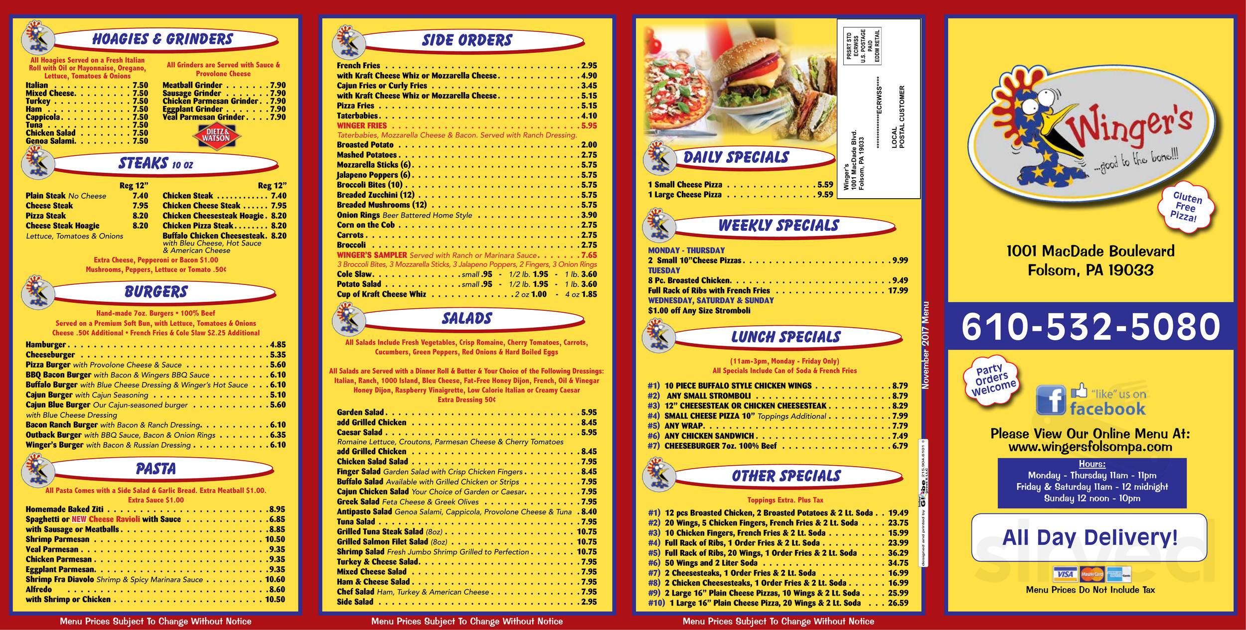 Winger's menu in Folsom, Pennsylvania, USA