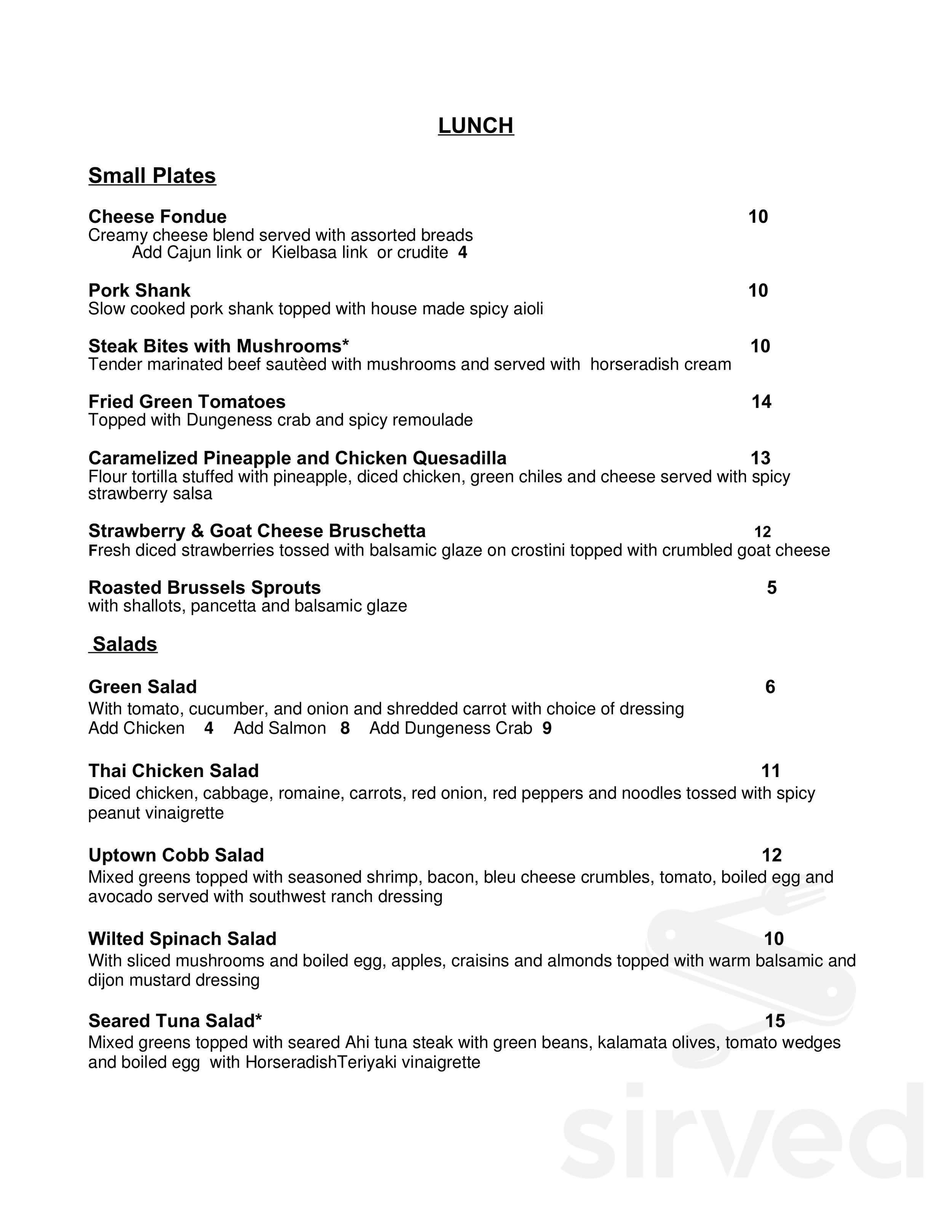 Uptown Barrel Room menu in Vancouver, Washington, USA