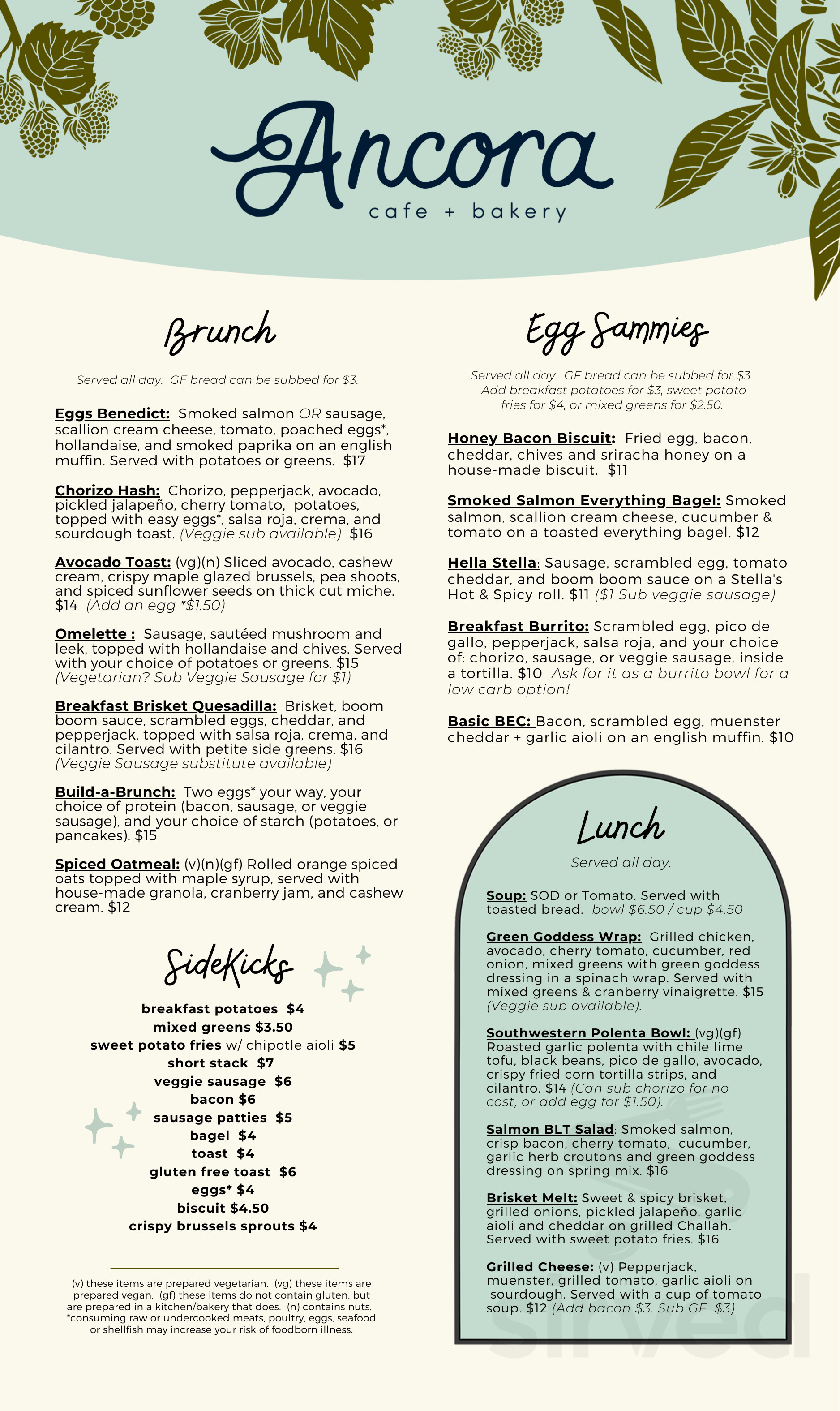 Ancora Cafe + Bakery menu in Madison, Wisconsin, USA