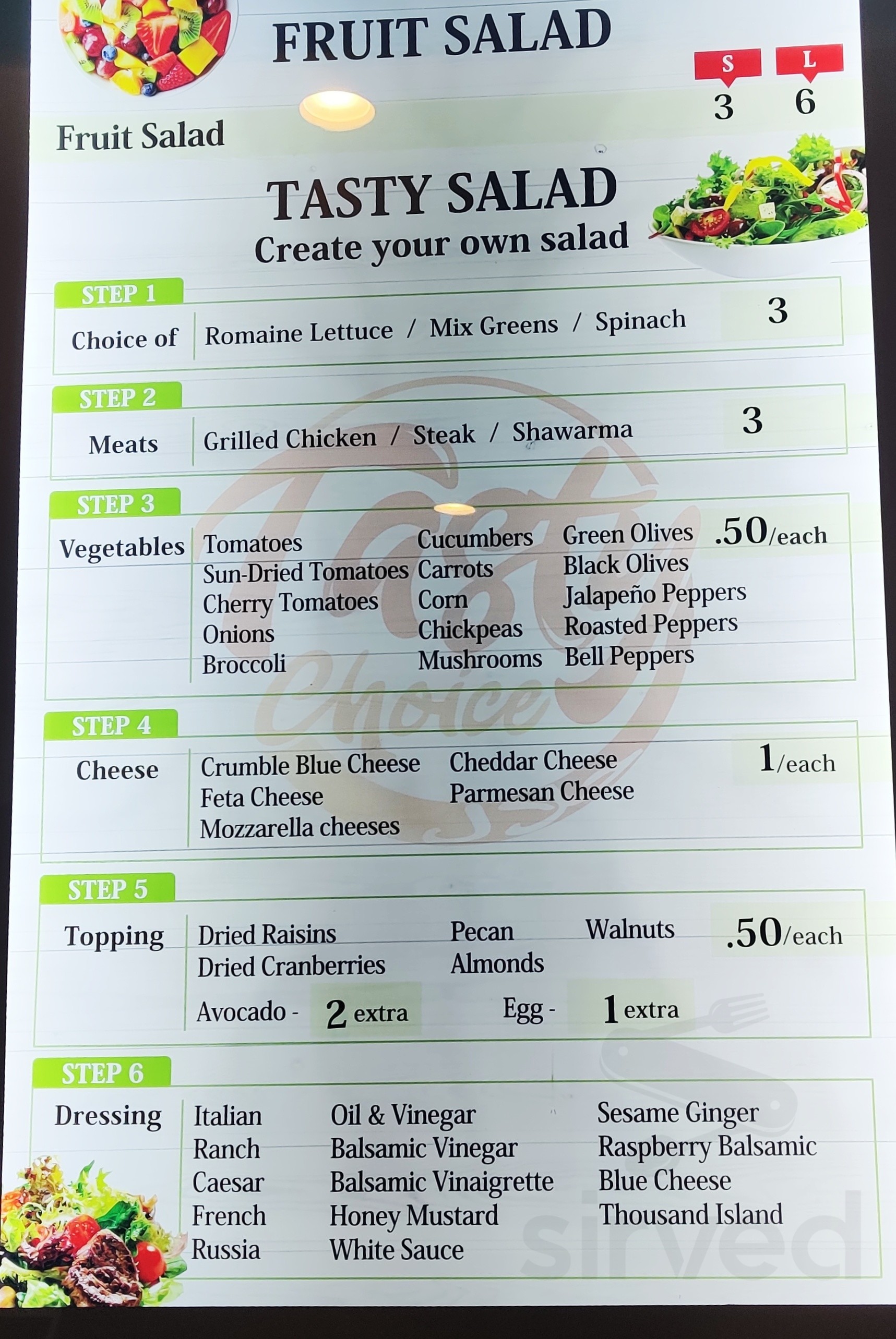 Tasty Choice menu in The Bronx, New York, USA