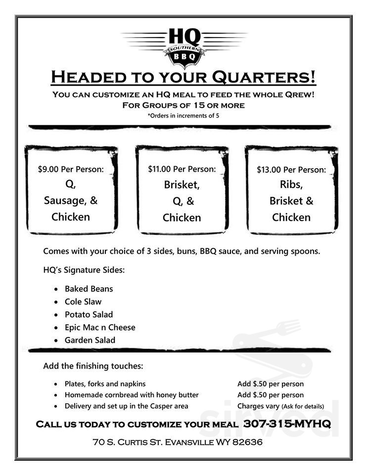 HQ Southern BBQ menus in Evansville, Wyoming, United States