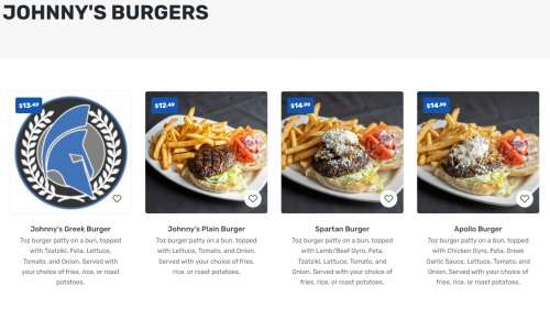 Johnny Greekos menu in Paris, Ontario, Canada