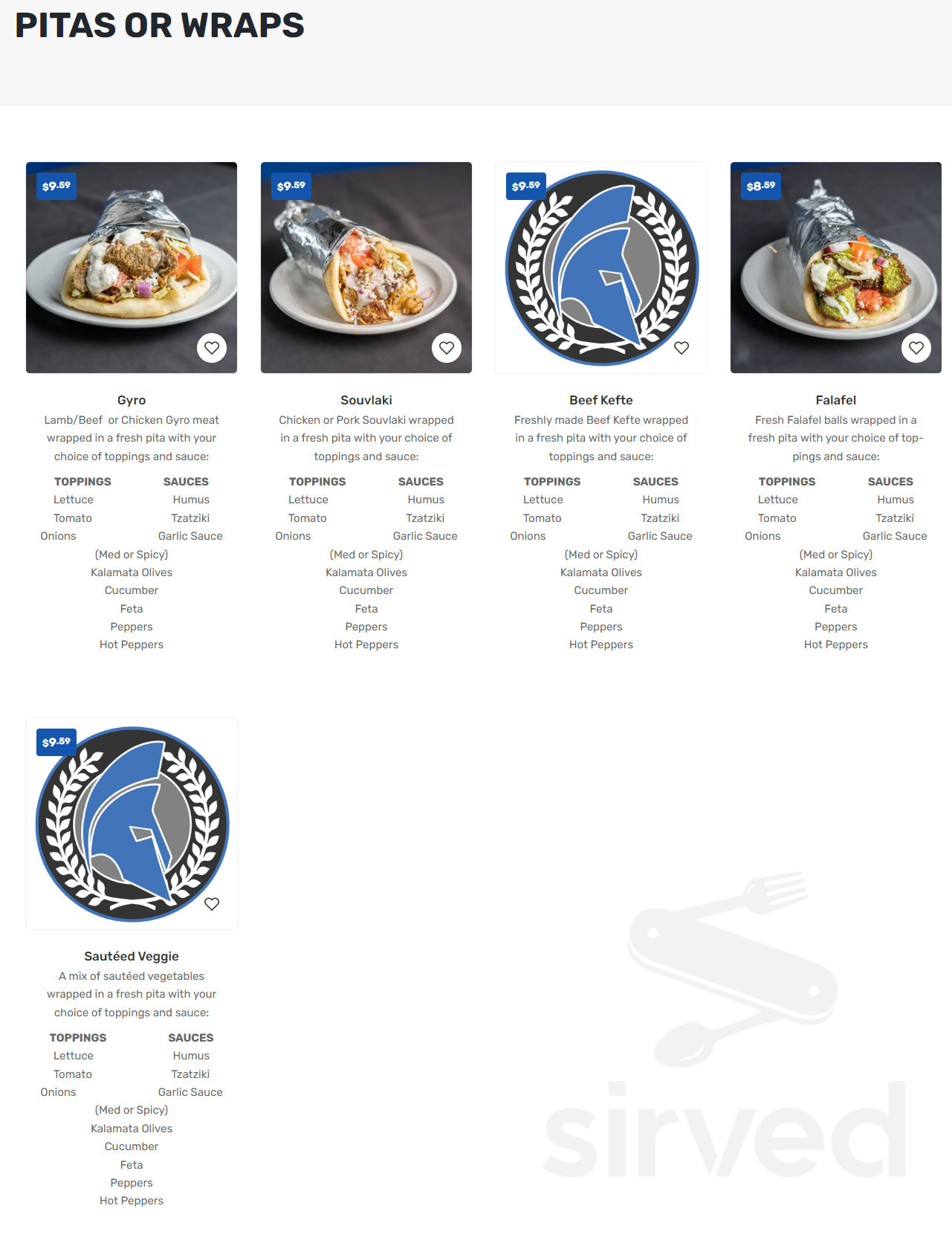 Johnny Greekos menu in Paris, Ontario, Canada