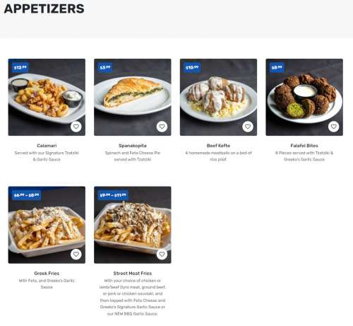 Johnny Greekos menu in Brantford, Ontario, Canada