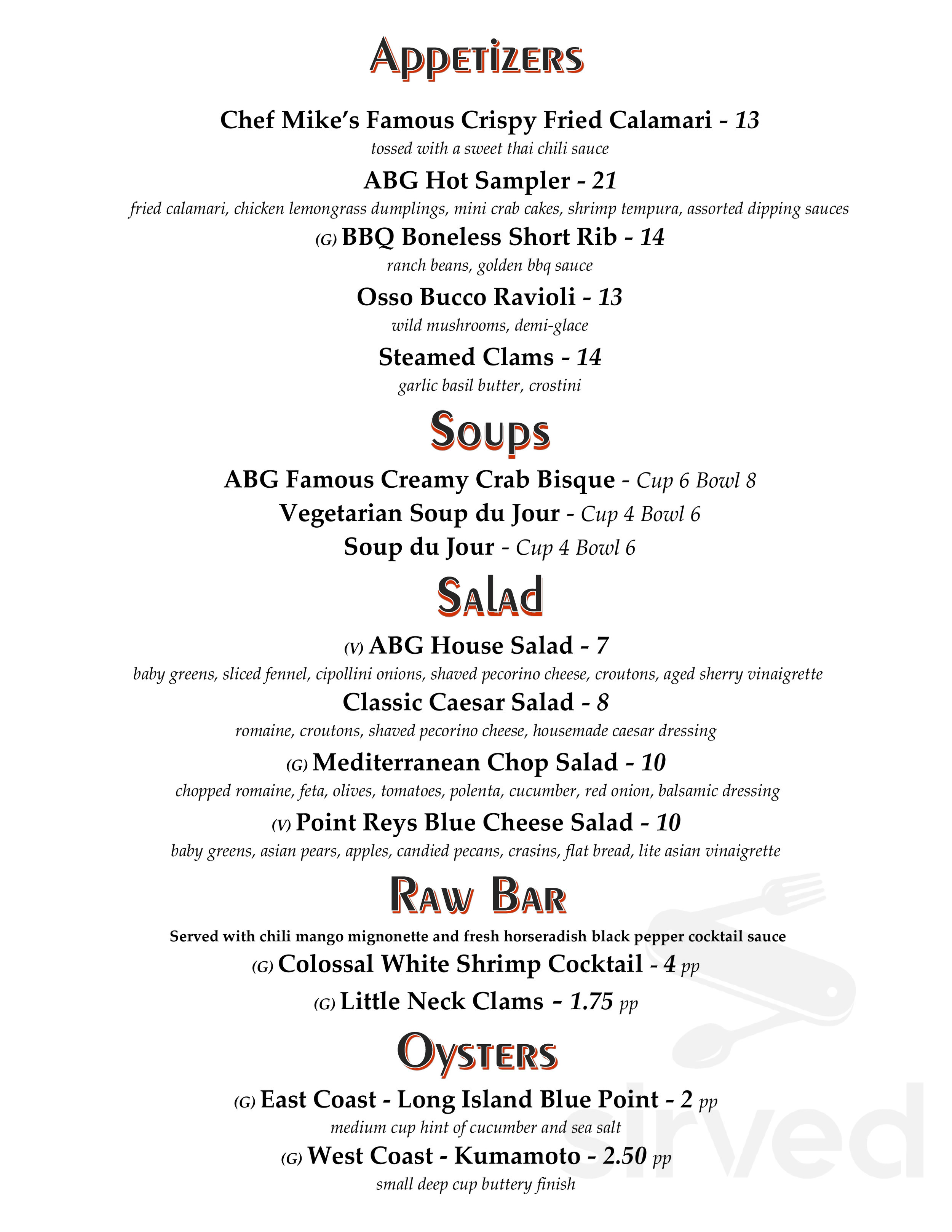 Chef Mike's ABG menu in Seaside Park, New Jersey, USA