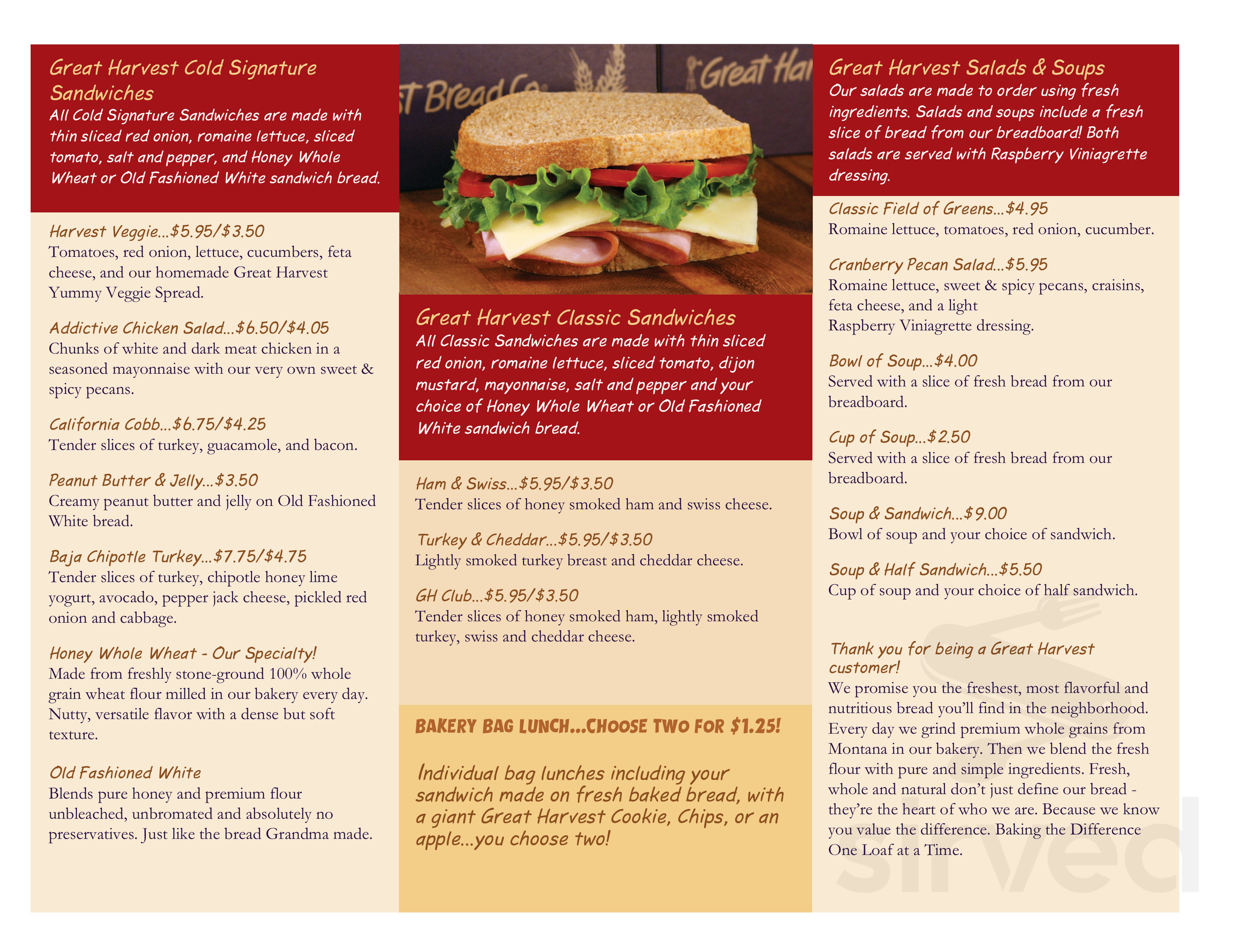 Great Harvest Bread menu in Waite Park, Minnesota, USA