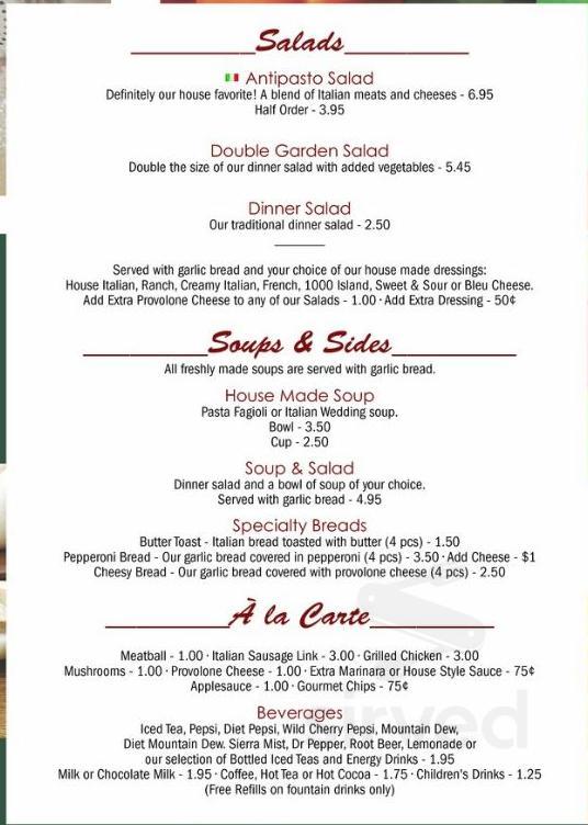 Mama Guzzardi's Italian Restaurant menu in North Canton, Ohio, USA