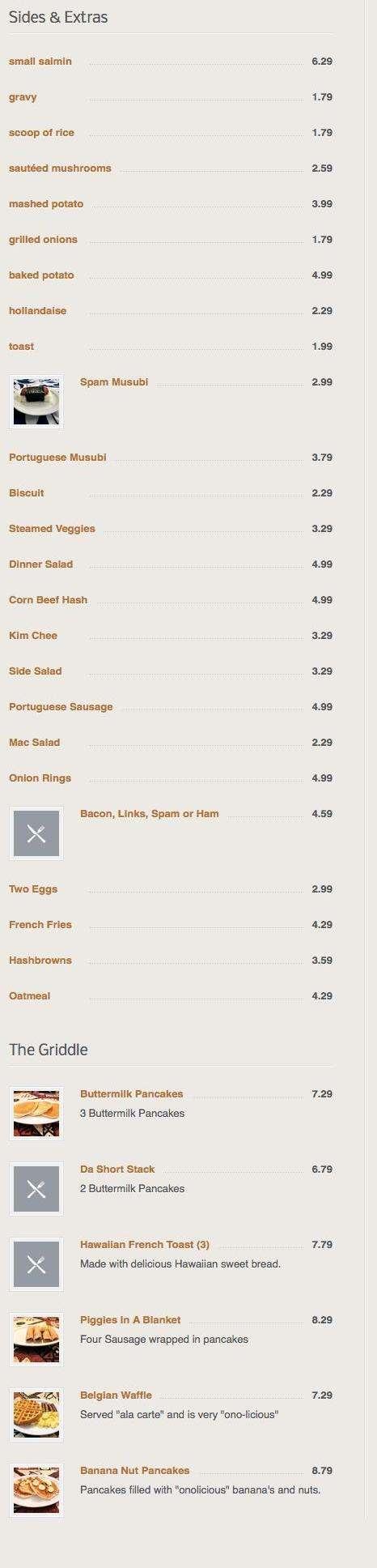 Kona Kitchen menu in Seattle, Washington, USA