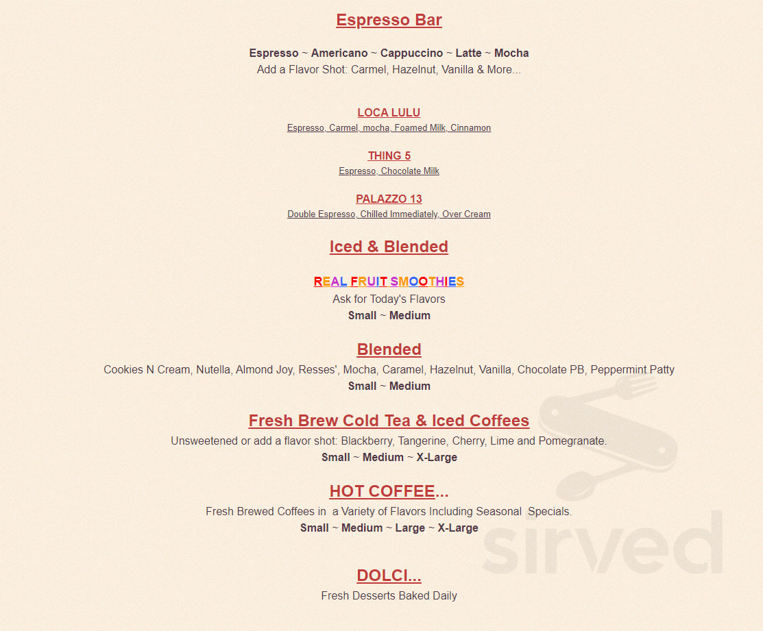 Palazzo Cafe menu in Springfield, Massachusetts, USA