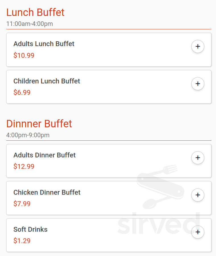 Menu - Holbrook AZ's China Buffet | Sirved