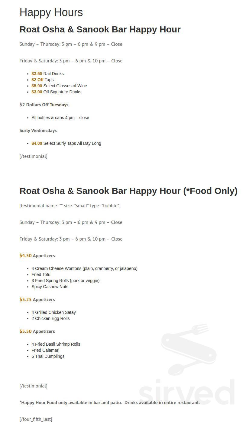 Roat Osha menu in Minneapolis, Minnesota, USA