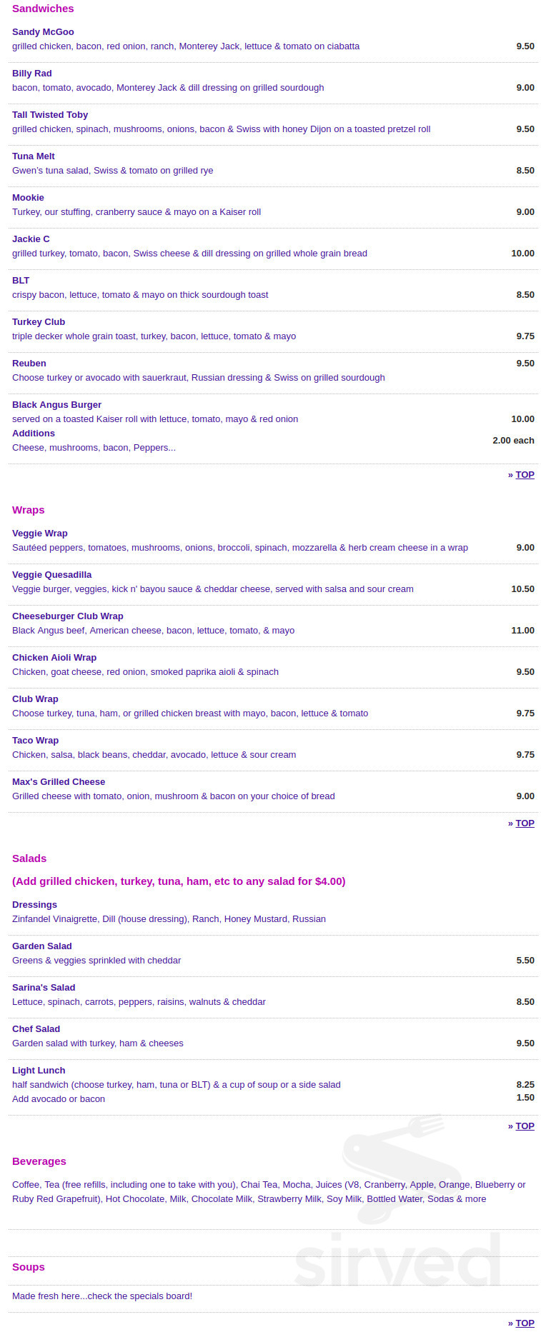 When Pigs Fly menu in Waterford, Connecticut, USA