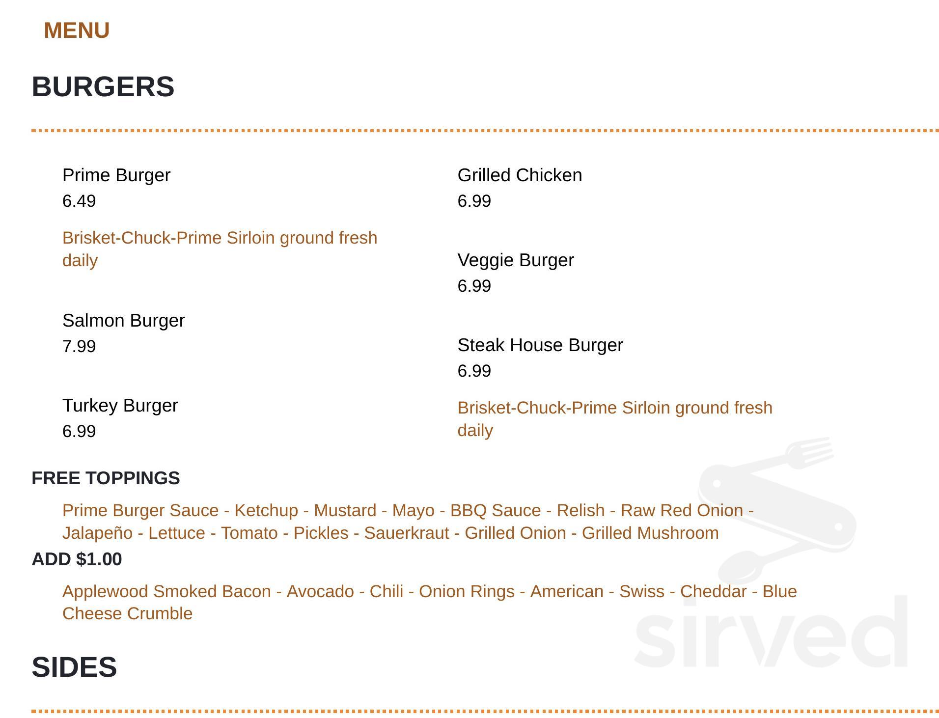 Prime Burger menu in Ridgefield, Connecticut, USA