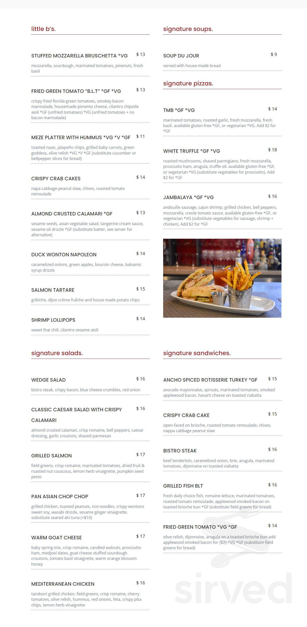 bb's restaurant and bar menu in Jacksonville, Florida, USA