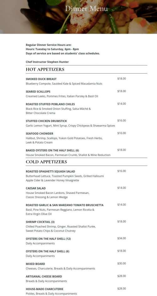 The Culinary Institute of Canada menu in Charlottetown, Prince Edward ...