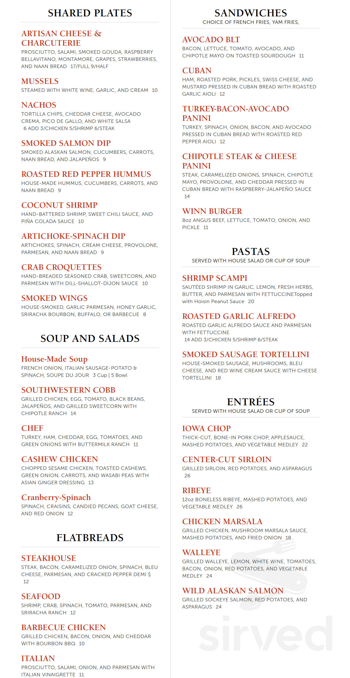 Restauration, in the Hotel Winneshiek menu in Decorah, Iowa, USA