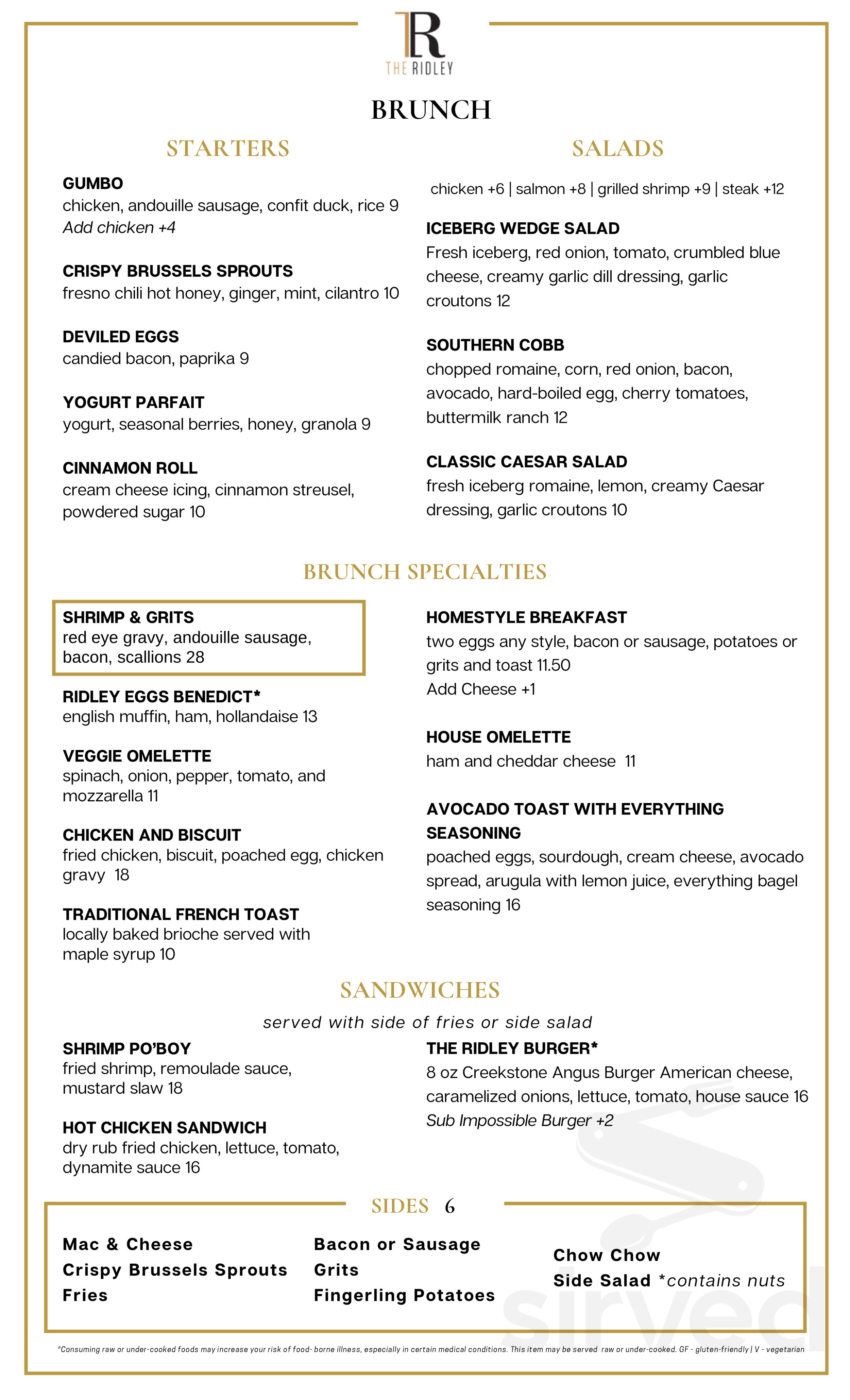 The Ridley menu in Charlottesville, Virginia, USA