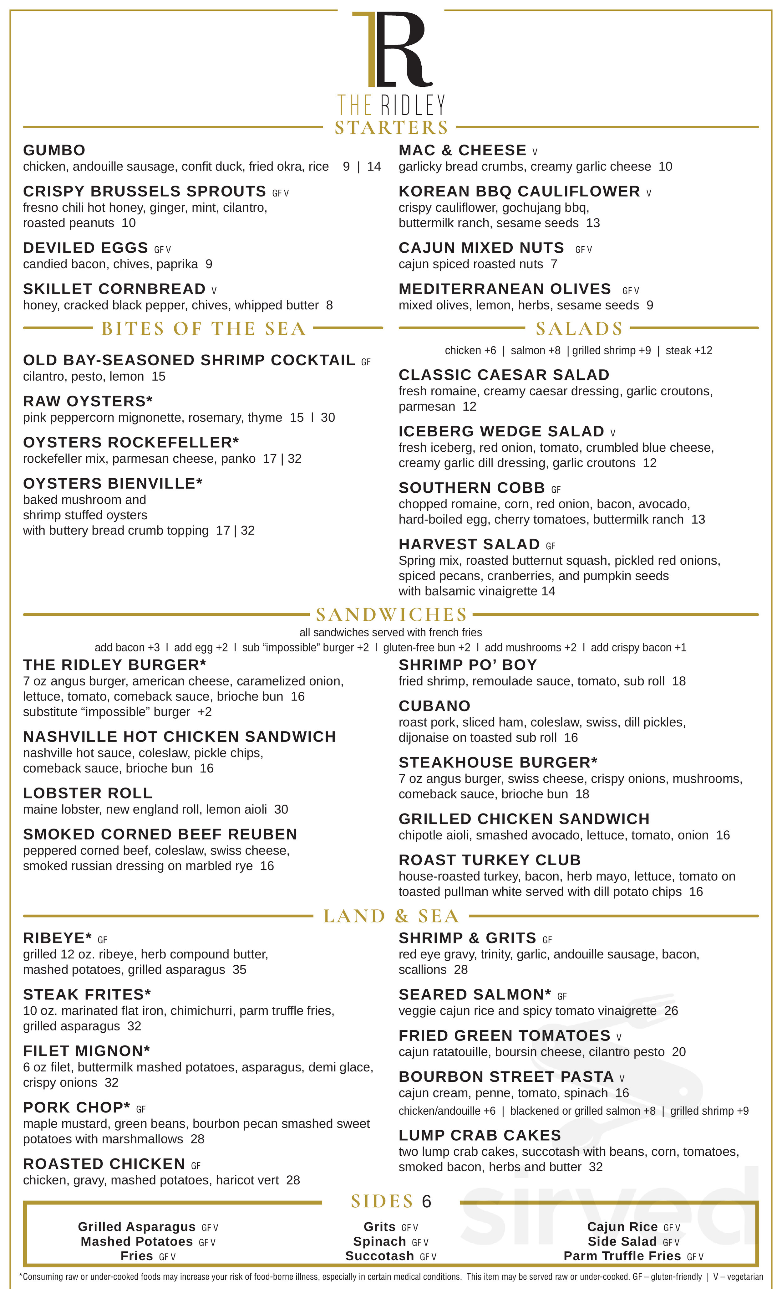 The Ridley menu in Charlottesville, Virginia, USA