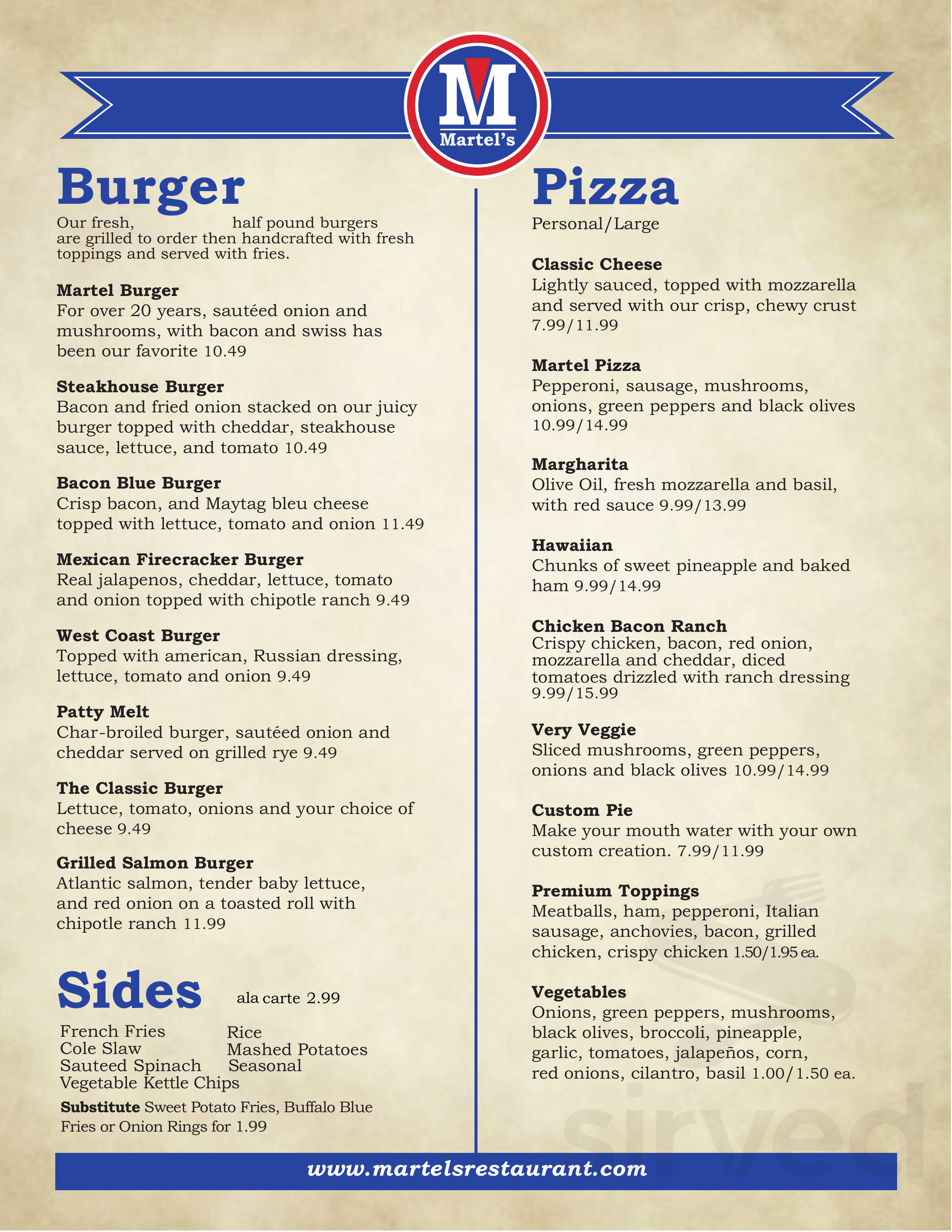 Martel's Restaurant at Capital Hills menus in Albany, New York, United ...