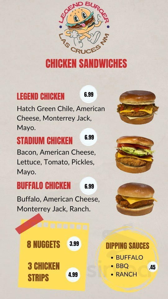 Legend Burger menu in Las Cruces, New Mexico, USA
