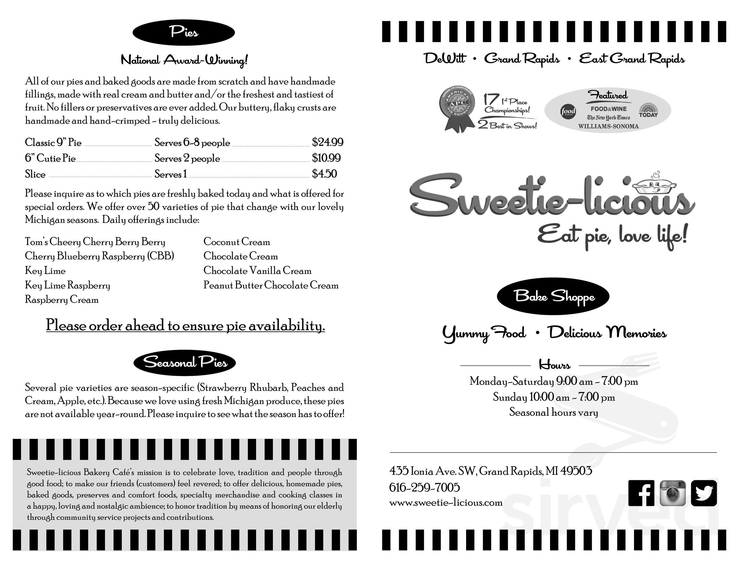 Sweetie-licious menu in DeWitt, Michigan, USA