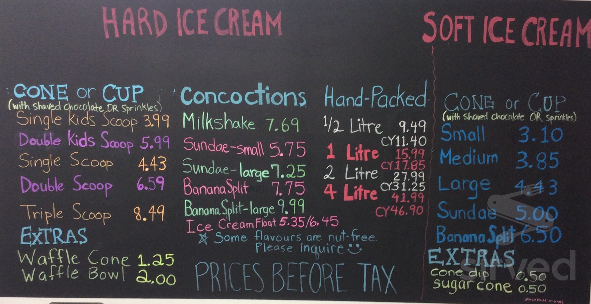 The Inside Scoop menu in North York, Ontario, Canada