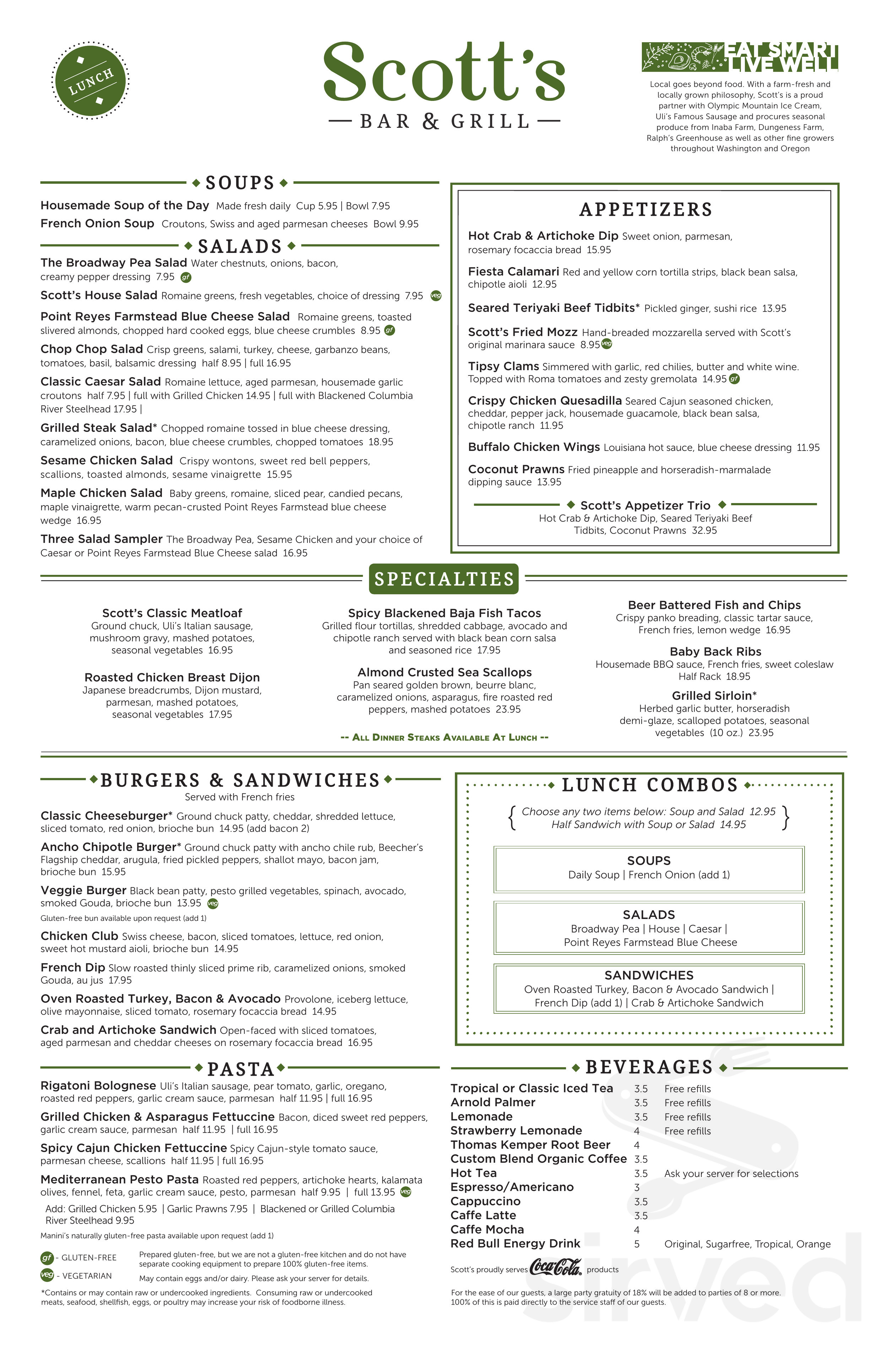 Scott's Bar & Grill menu in Edmonds, Washington, USA