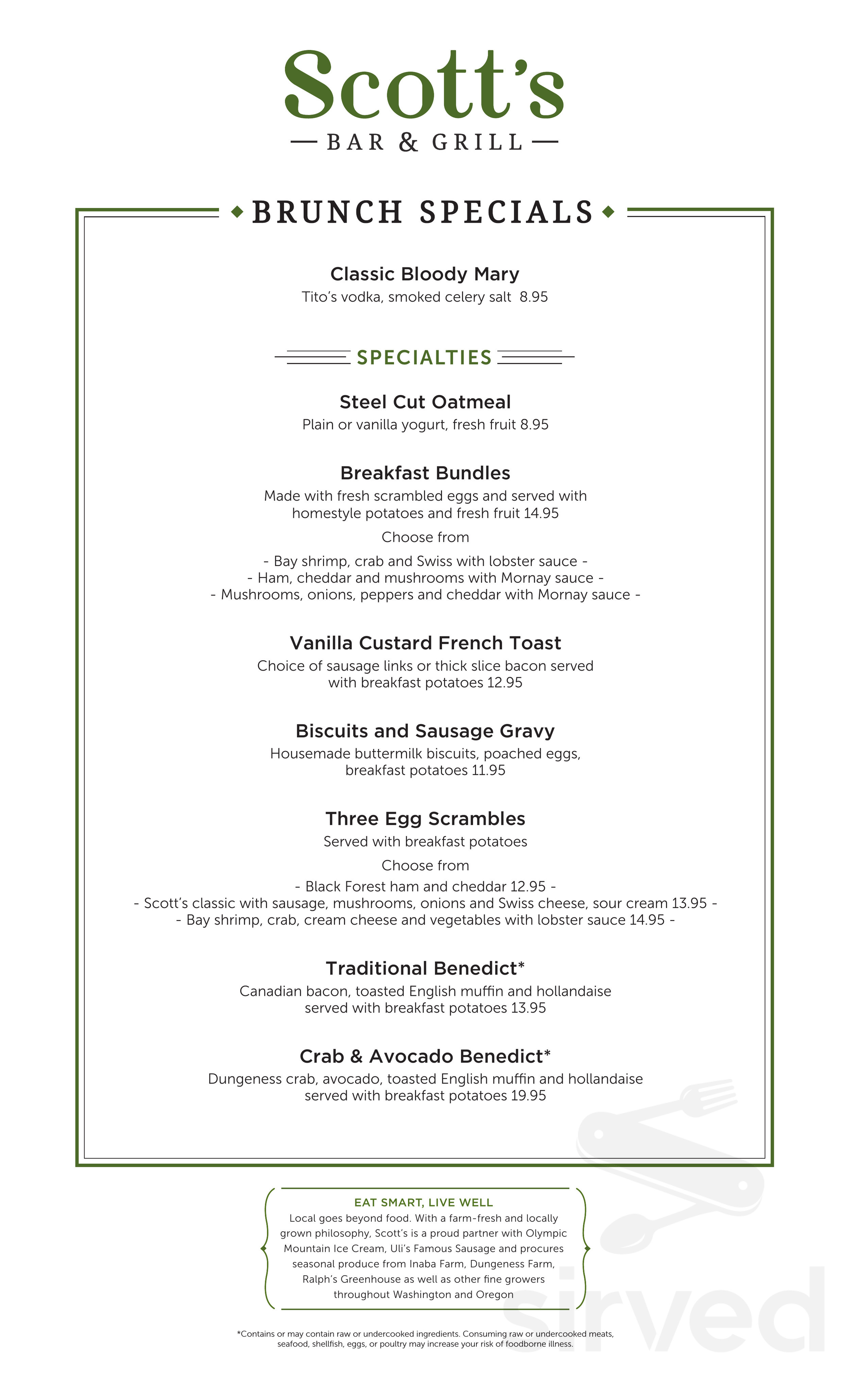 Scott's Bar & Grill menu in Edmonds, Washington, USA