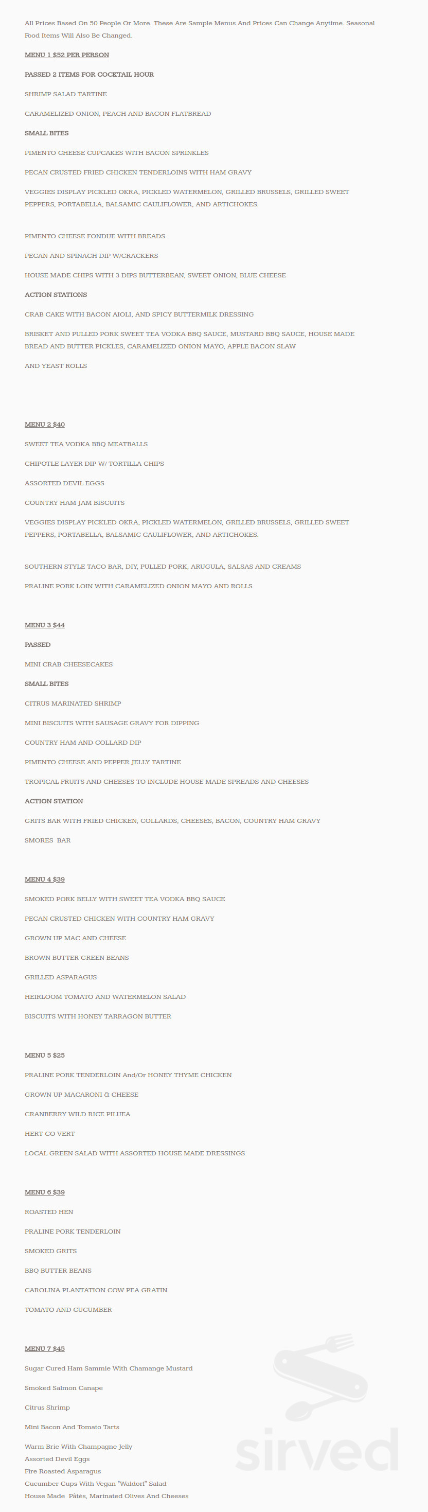 Menu for Spotted Salamander Cafe And Catering in Columbia, SC | Sirved