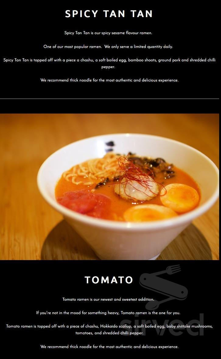 Menu - Nepean ON's Sansotei Ramen | Sirved