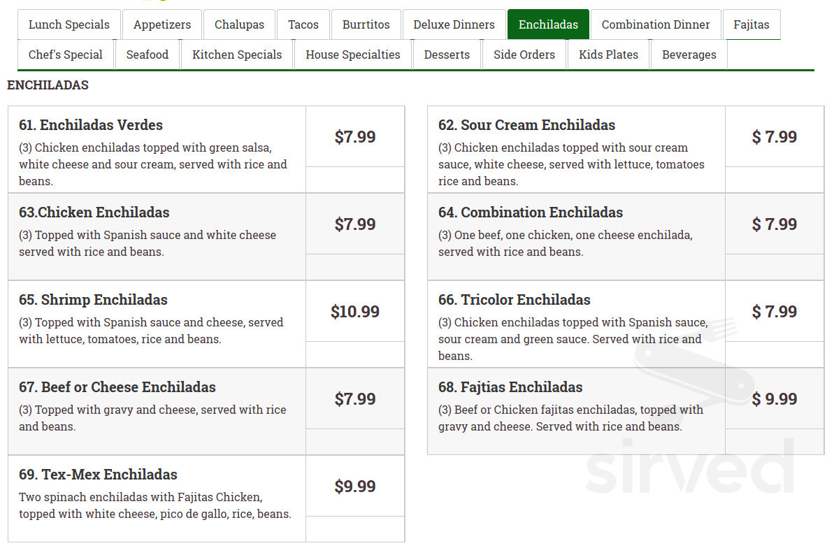 Los Pericos menu in Willis, Texas, USA