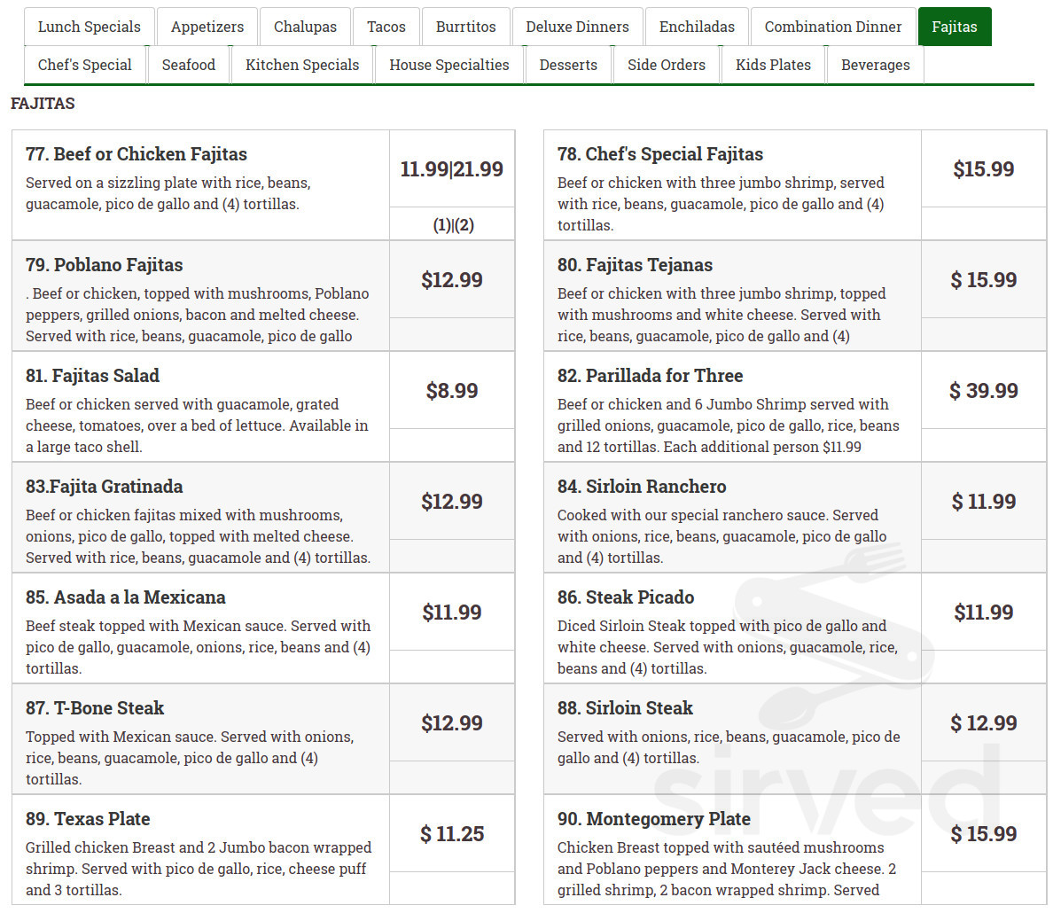 Los Pericos menus in Willis, Texas, United States