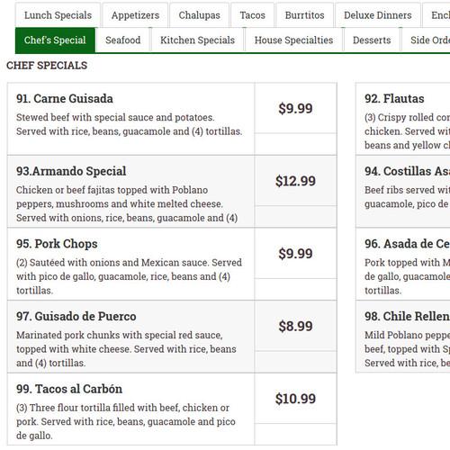 Los Pericos menu in Willis, Texas, USA
