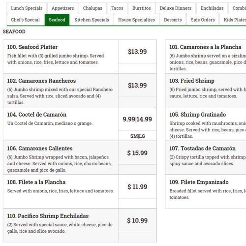 Los Pericos menu in Willis, Texas, USA