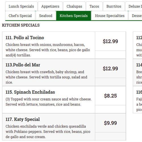 Los Pericos menu in Willis, Texas, USA
