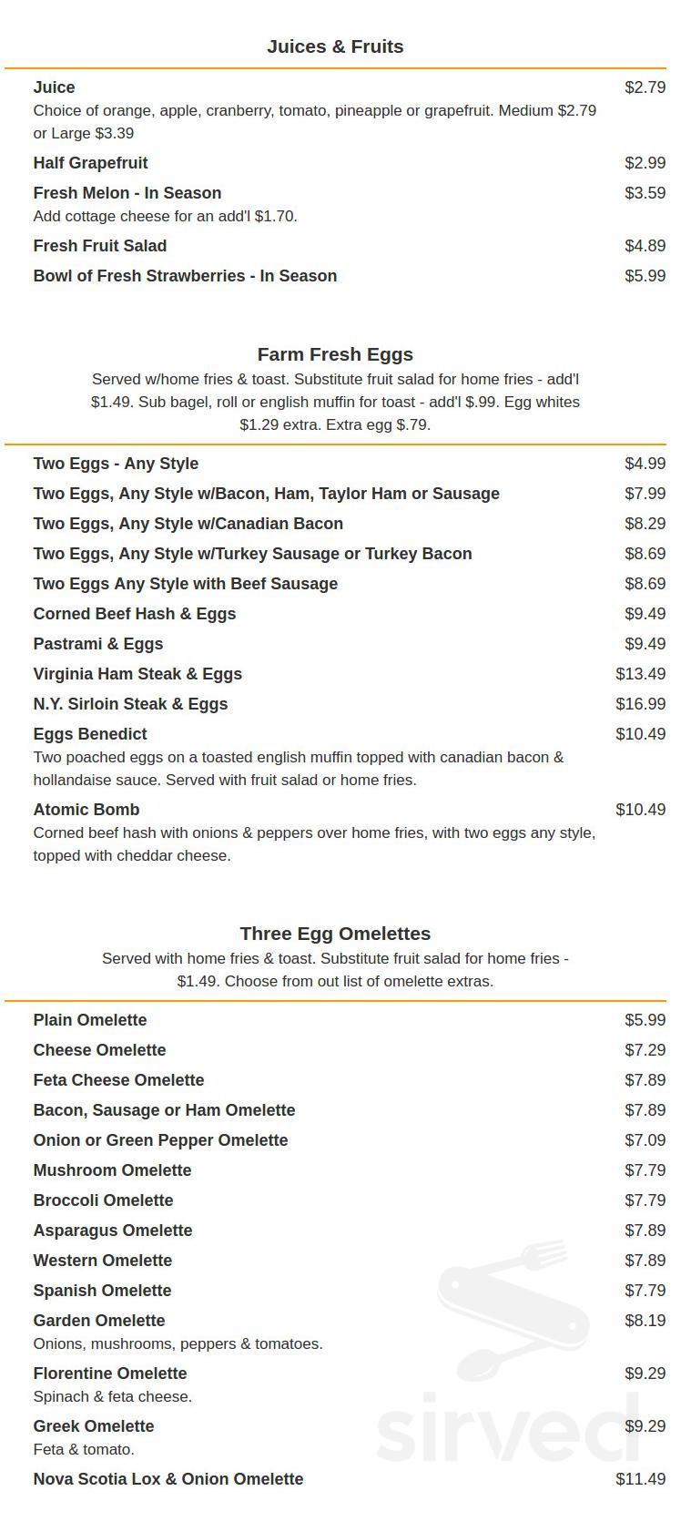 Stirling House Diner menu in Stirling, New Jersey, USA