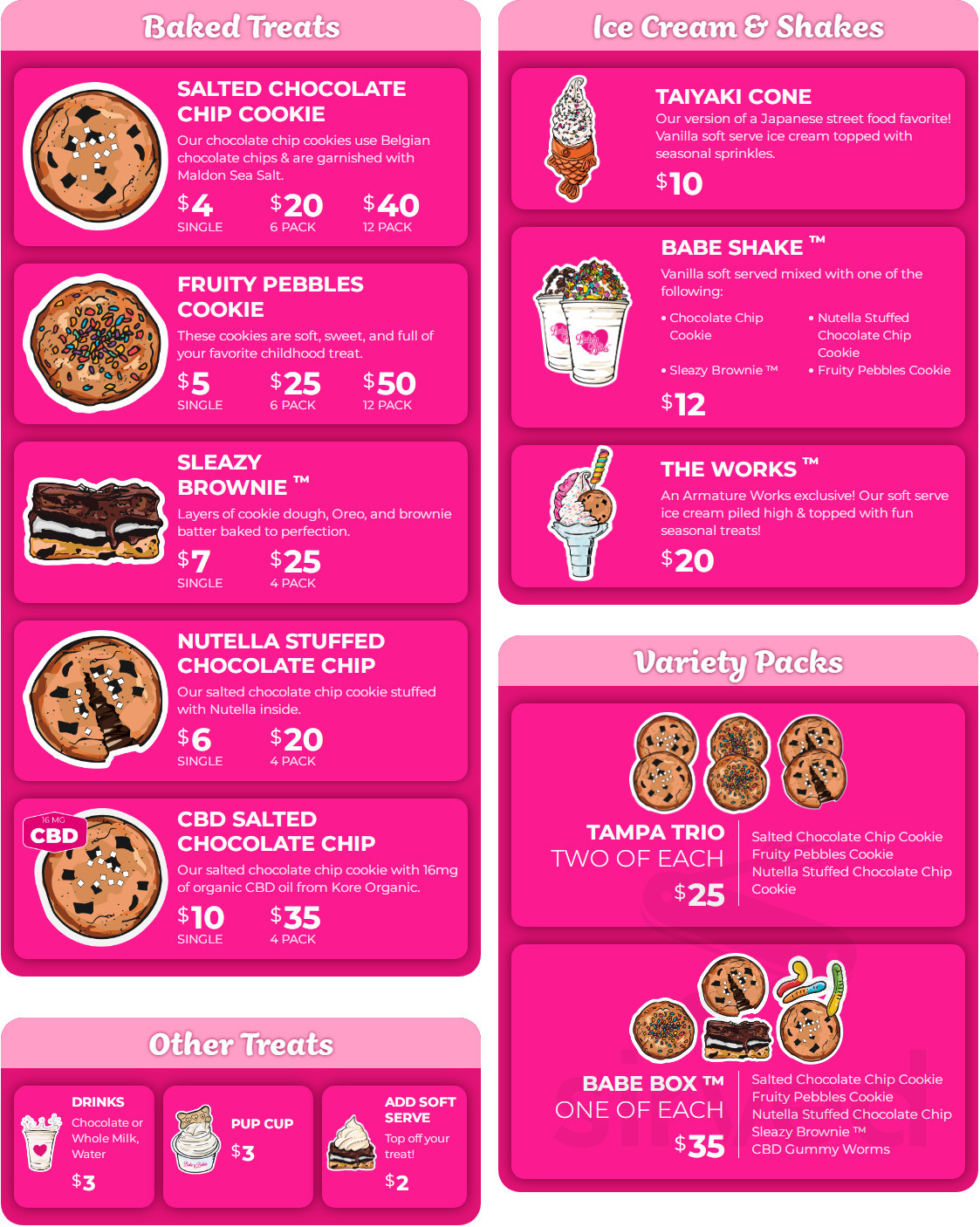 Bake'n Babes menu in Tampa, Florida, USA