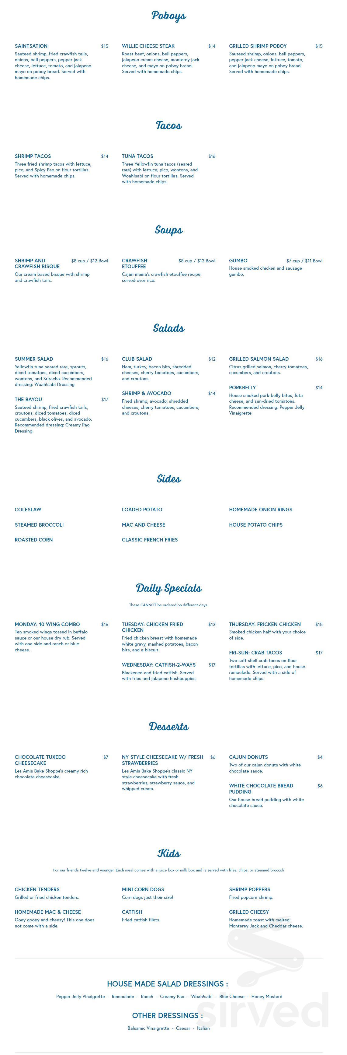 Willie's Restaurant Menu - Baton Rouge, Louisiana | Sirved