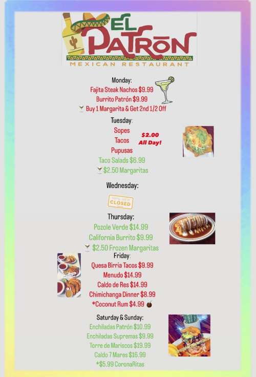 El Patron menu in Schuyler, Nebraska, USA