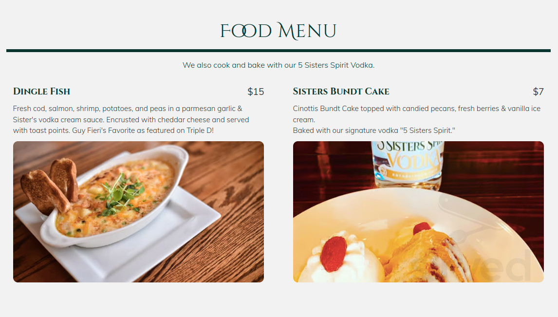 Menu for 5 Sisters Vodka in Atlantic Beach, FL | Sirved