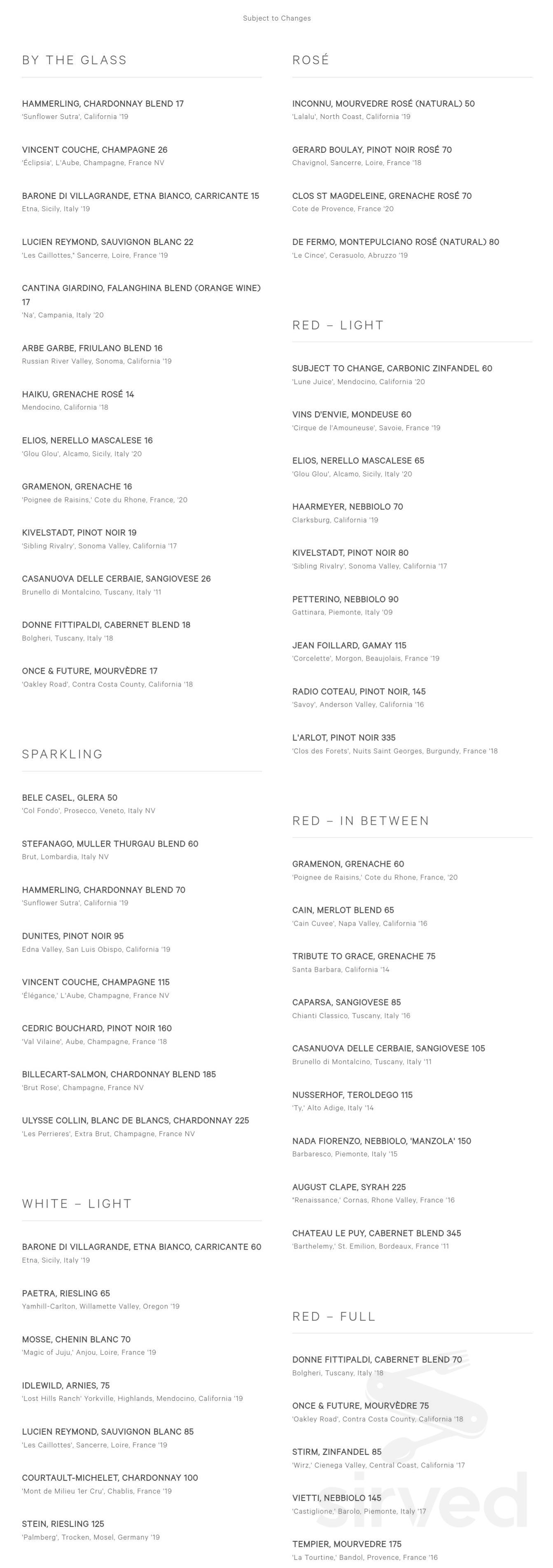 Sorrel menu in San Francisco, California, USA