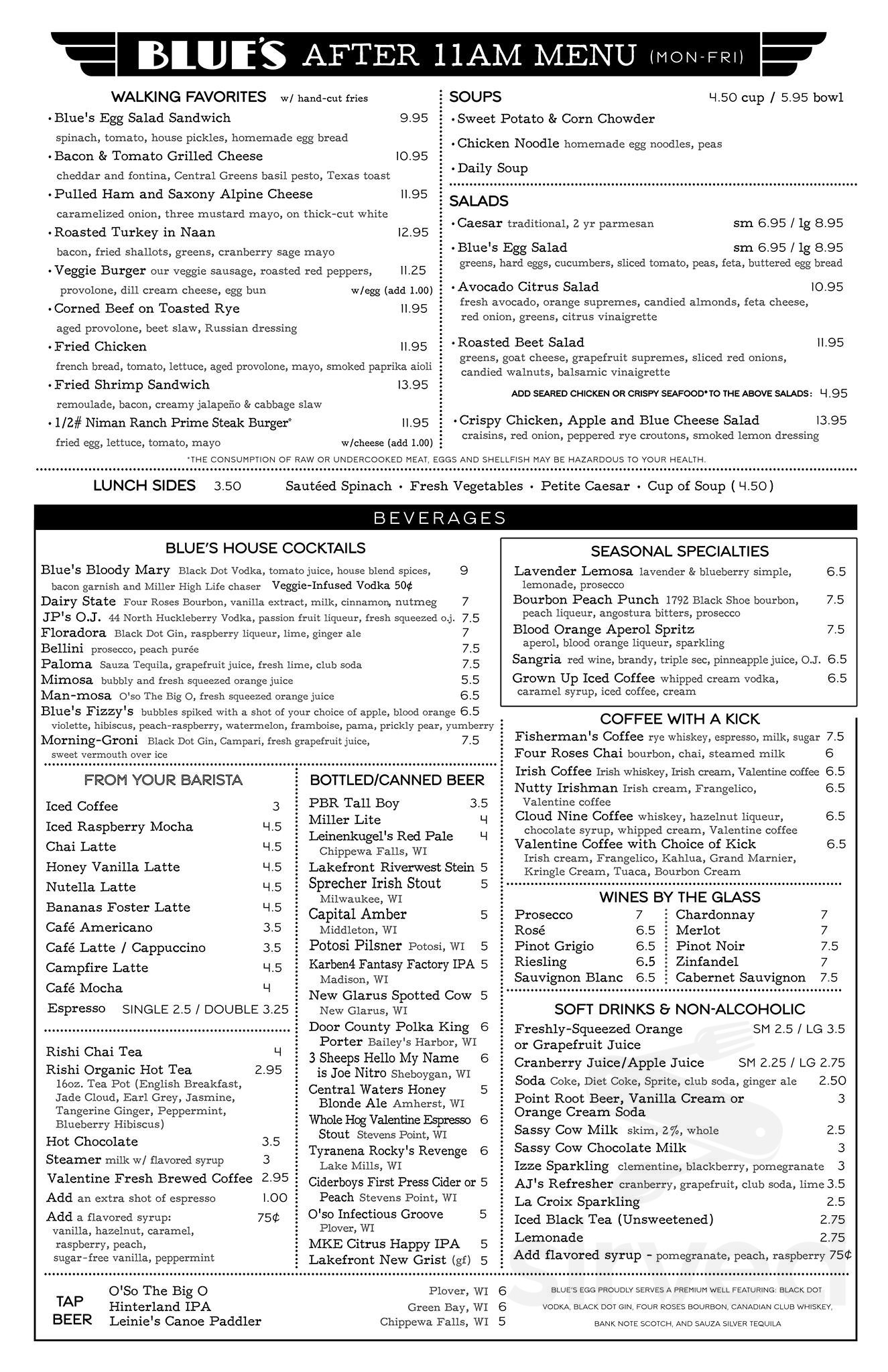 Blue's Egg menu in Shorewood, Wisconsin, USA