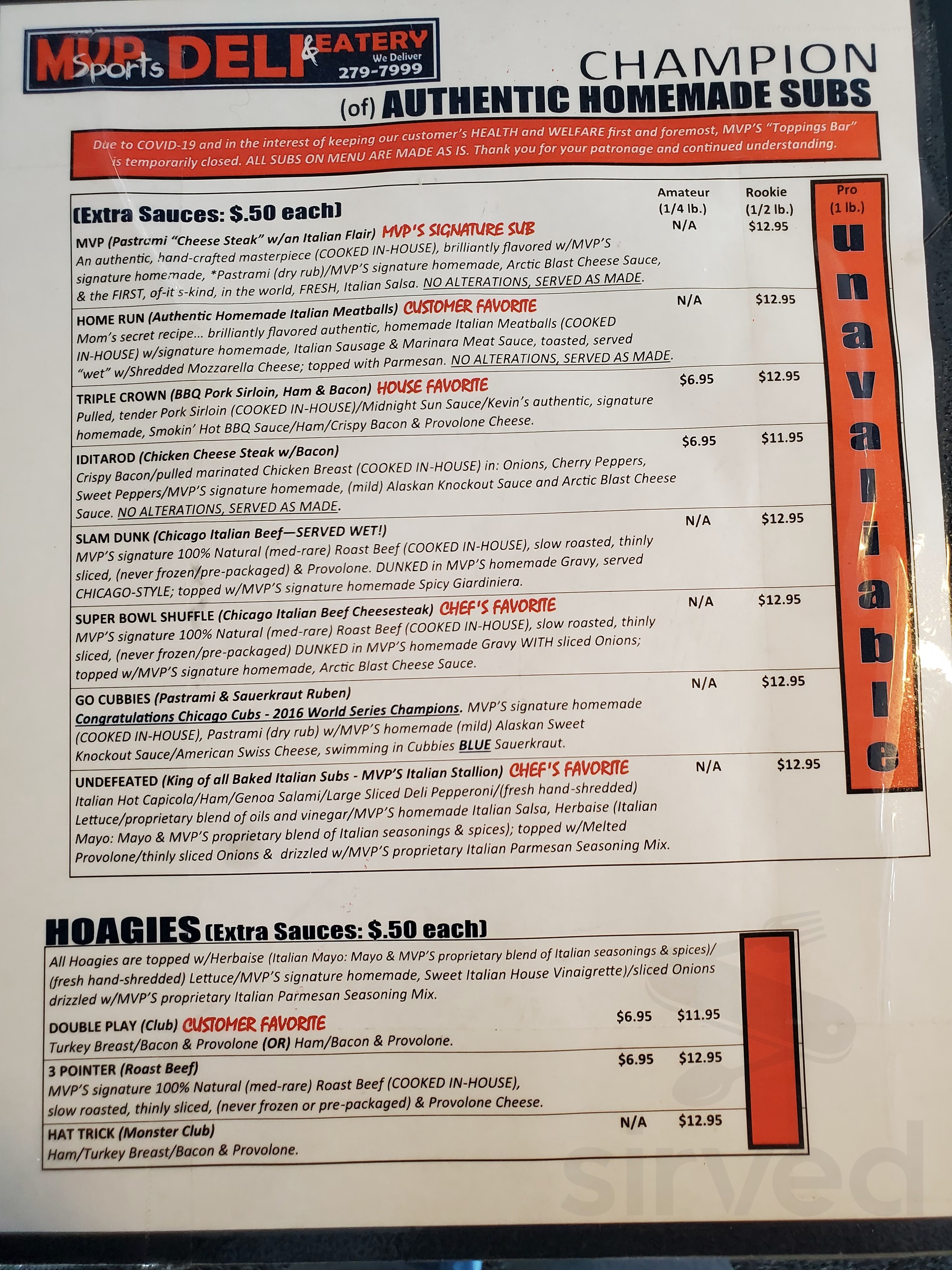 MVP Sports Deli & Eatery menu in Anchorage, Alaska, USA